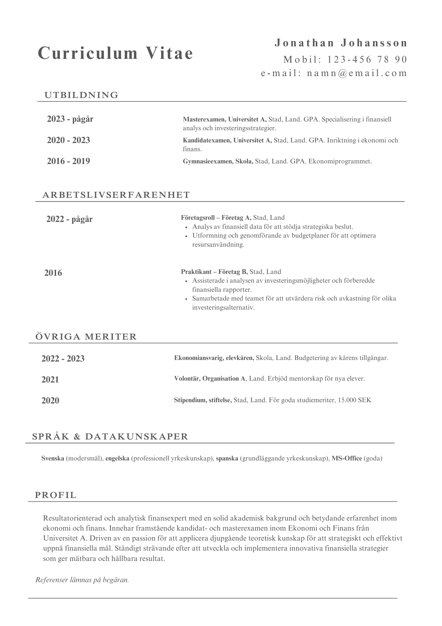 Gratis CV-mallar och mallar för personligt brev | Allakando